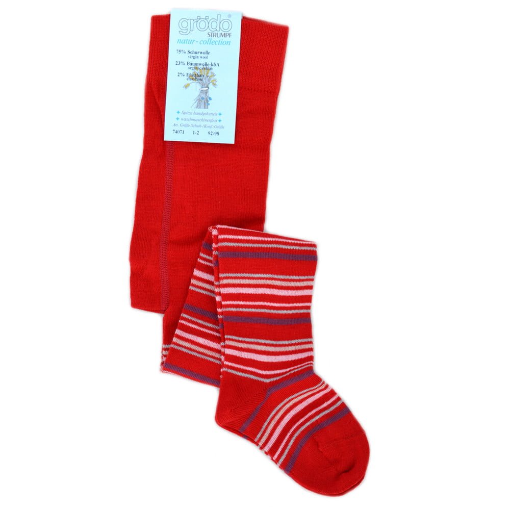 Dresuri fine din lână şi bumbac organic roşii cu dungi multicolore ...